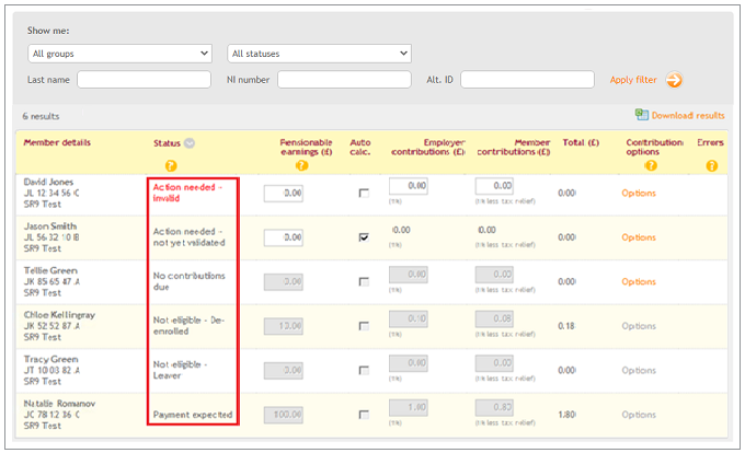 Members statuses in a schedule | Nest pensions