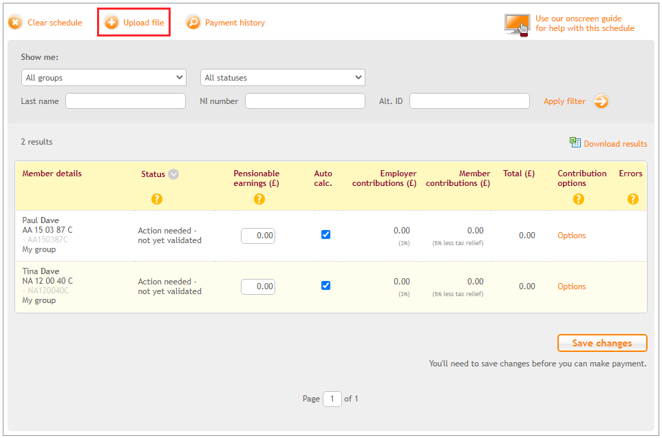 Correcting an unpaid schedule by file upload | Nest pensions